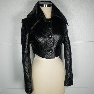 bebe | Jackets & Coats | Rare Bebe Black Quilted Leather Crop Jacket S ...